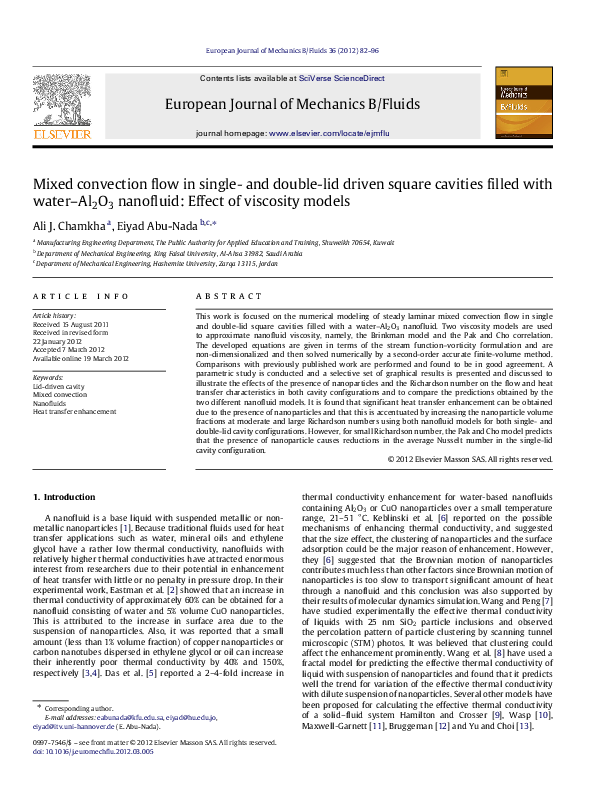 Pdf Mixed Convection Flow In Single And Double Lid Driven Square