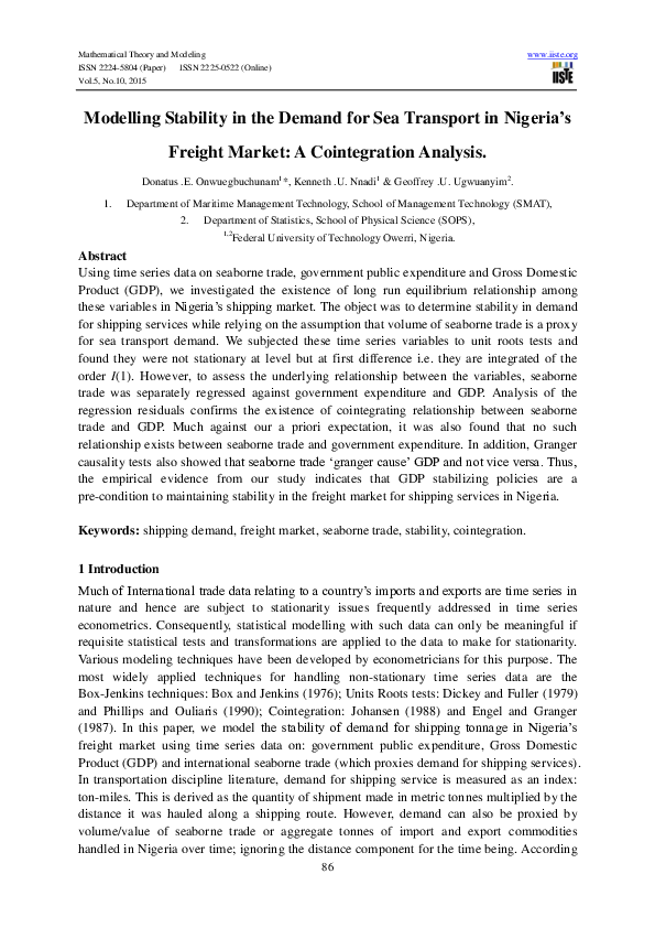 (PDF) Modelling Stability in the Demand for Sea Transport in Nigeria's ...