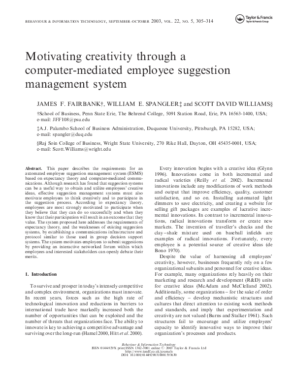 (PDF) Motivating creativity through a computer-mediated employee ...