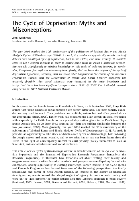 (PDF) The Cycle of Deprivation: Myths and Misconceptions