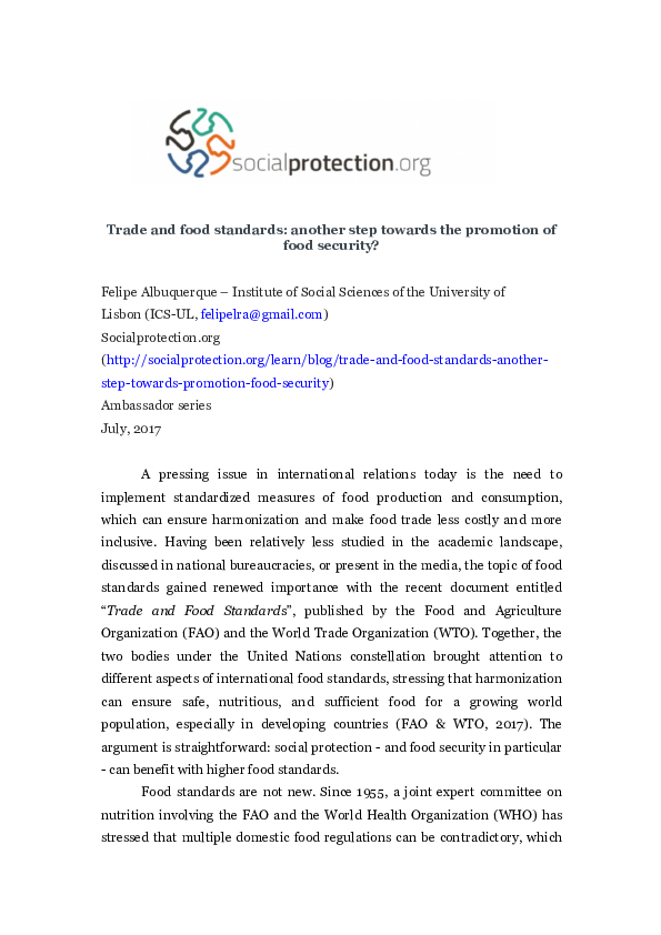 (PDF) Trade and food standards: another step towards the promotion of ...
