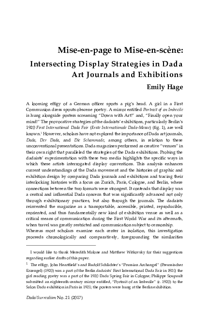 (PDF) Intersecting Display Strategies in Dada Art Journals and Exhibitions