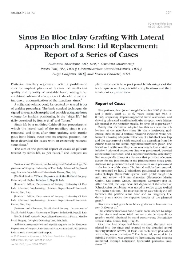 (PDF) Sinus en bloc inlay grafting with lateral approach and bone lid ...