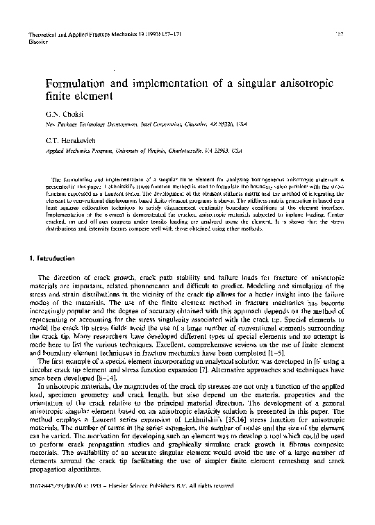 Pdf Formulation And Implementation Of A Singular Anisotropic Finite