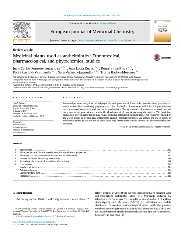 (PDF) Medicinal plants used as anthelmintics: Ethnomedical ...