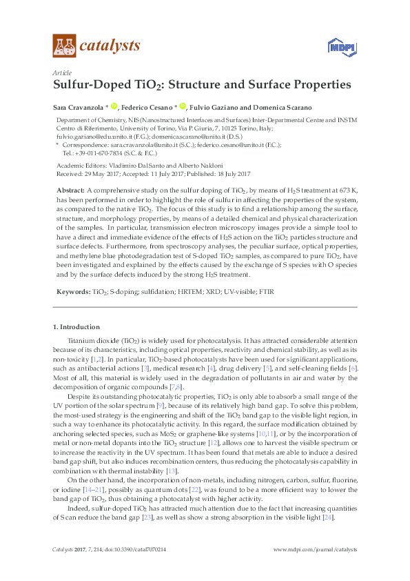 (PDF) Sulfur-Doped TiO2: Structure and Surface Properties