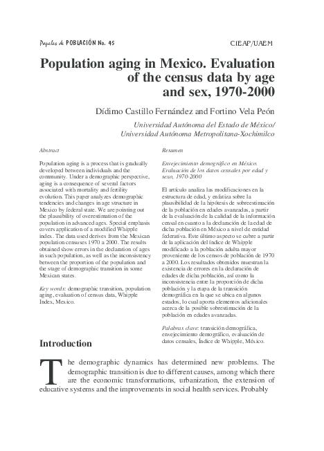 (PDF) Population aging in Mexico. Evaluation of the census data by age ...