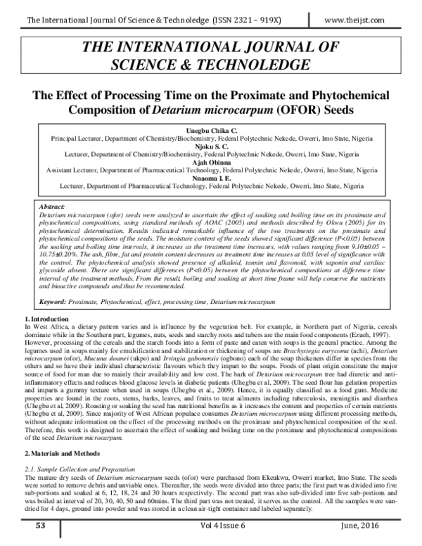 Pdf The Effect Of Processing Time On The Proximate And Phytochemical