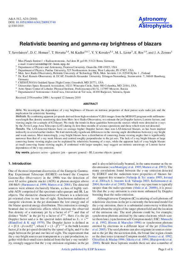 (PDF) Relativistic beaming and gamma-ray brightness of blazars