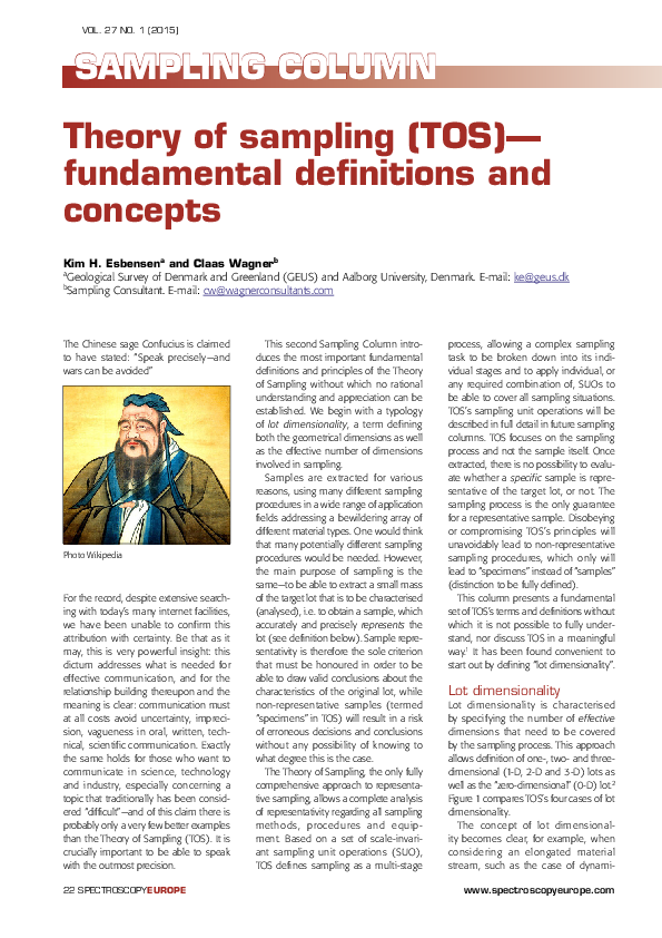 (PDF) SAMPLING COLUMN Theory of sampling (TOS)— fundamental definitions ...