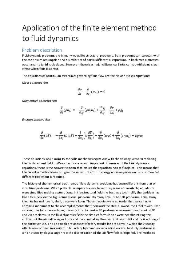 Pdf Application Of The Finite Element Method To Fluid Dynamics