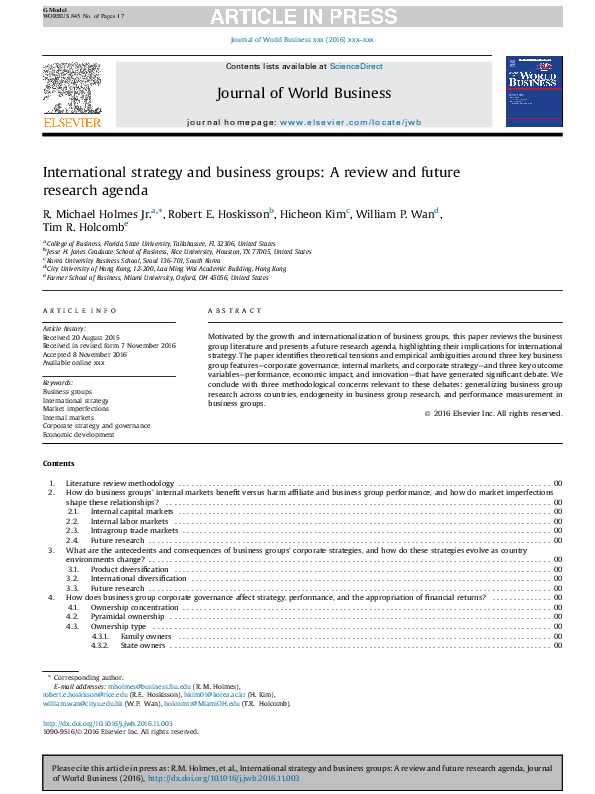 (PDF) International strategy and business groups: A review and future ...