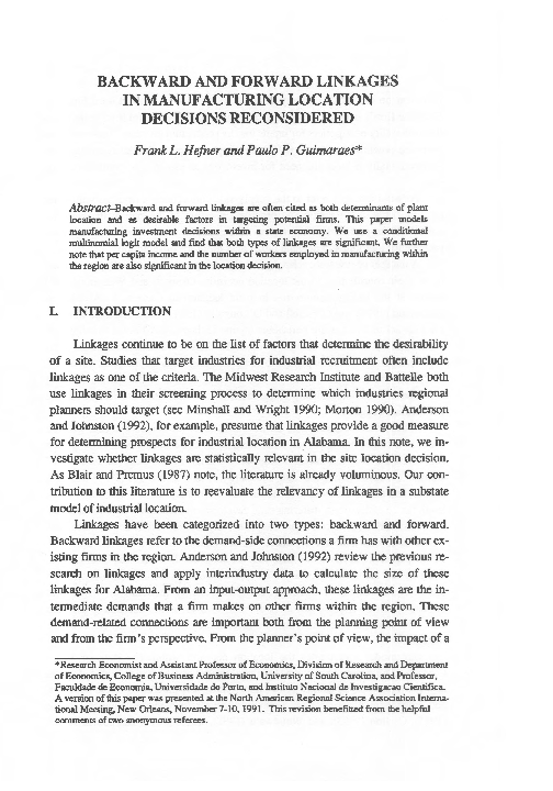 (PDF) Backward and Forward Linkages in Manufacturing Location Decisions ...