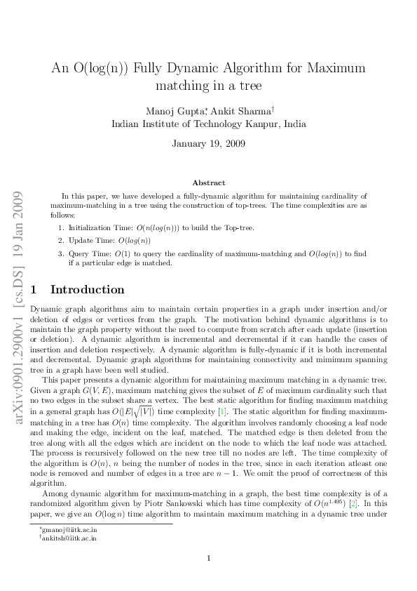 Pdf An O Log N Fully Dynamic Algorithm For Maximum Matching In A Tree