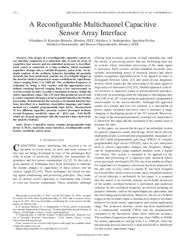 (PDF) A Reconfigurable Multichannel Capacitive Sensor Array Interface