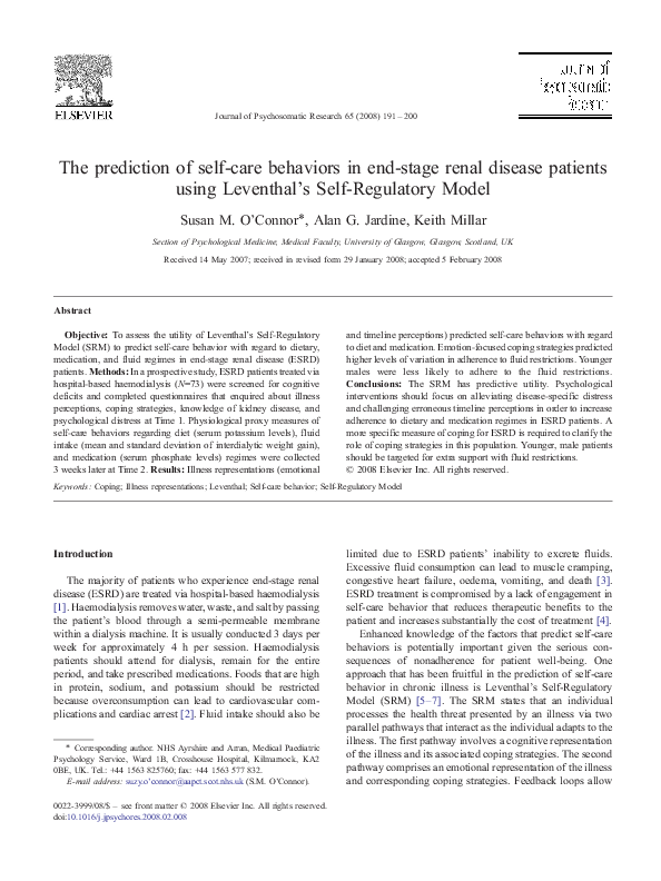 (PDF) The prediction of self-care behaviors in end-stage renal disease ...