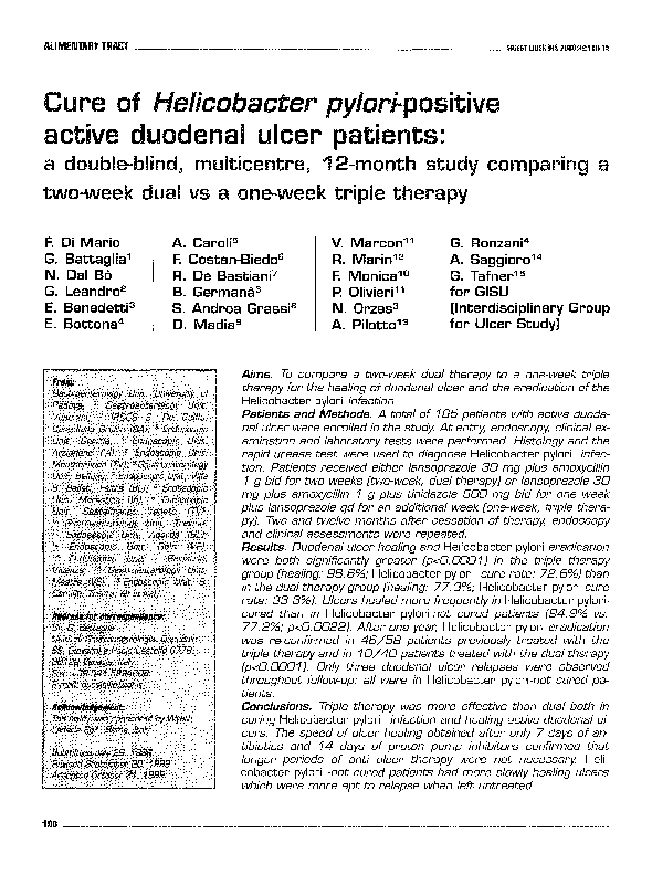 (PDF) Cure of Helicobacter pylori-positive active duodenal ulcer ...