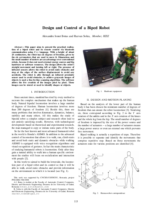 Pdf Design And Control Of A Biped Robot