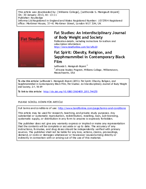 (PDF) Fat Spirit: Obesity, Religion, and Sapphmammibel in Contemporary ...