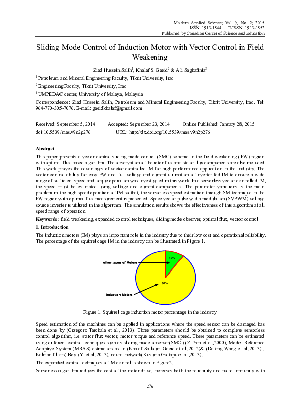 Pdf Sliding Mode Control Of Induction Motor With Vector Control In Field Weakening