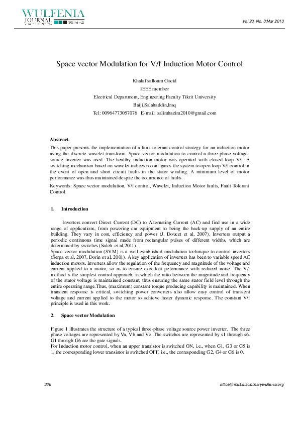 (PDF) Space vector Modulation for V/f Induction Motor Control