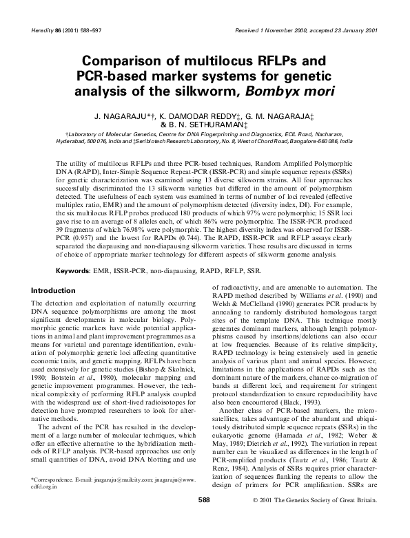 (PDF) Comparison of multilocus RFLPs and PCR-based marker systems for genetic analysis of the ...