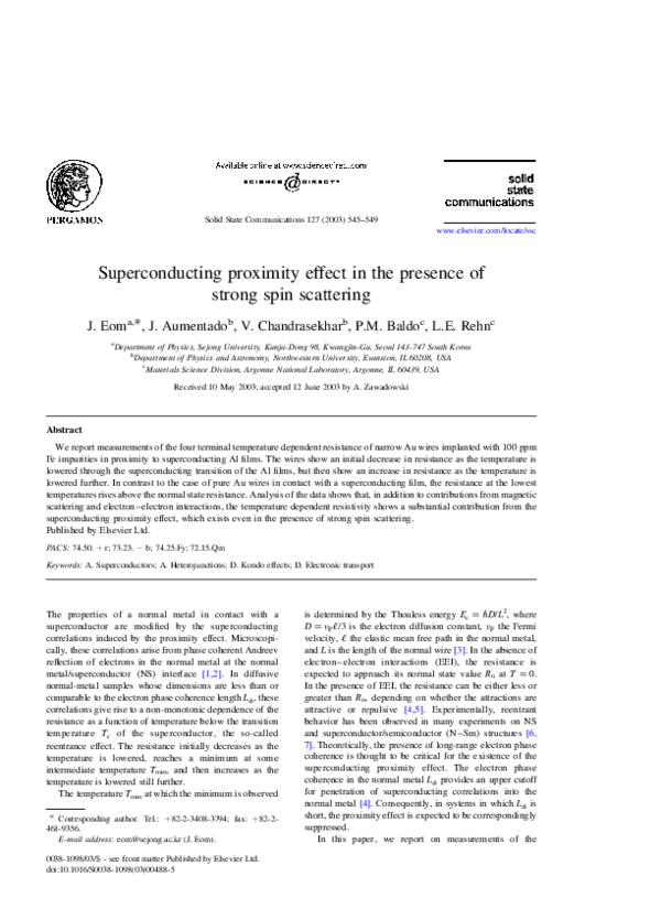 (PDF) Superconducting proximity effect in the presence of strong spin ...