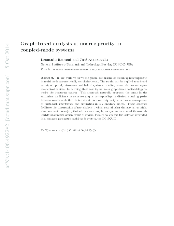 Pdf Graph Based Analysis Of Nonreciprocity In Coupled Mode Systems