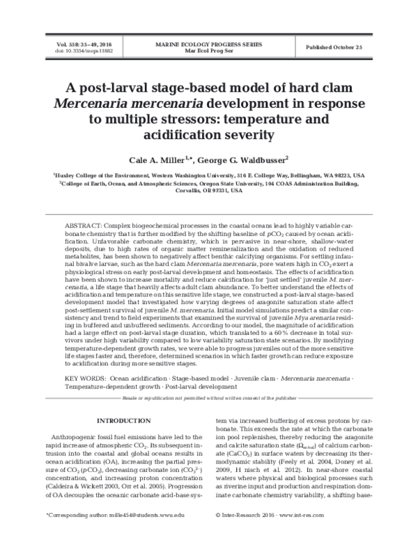 (PDF) A post-larval stage-based model of hard clam Mercenaria ...