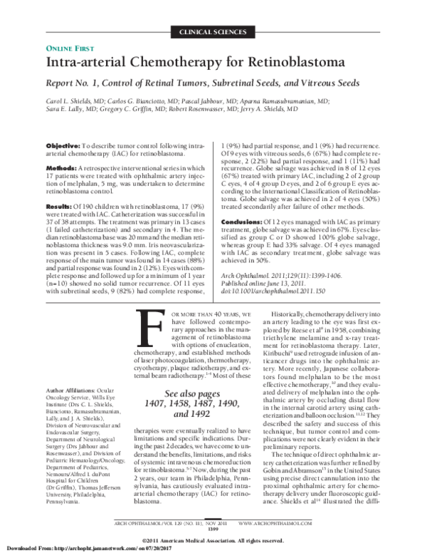 (PDF) Intra-arterial Chemotherapy for Retinoblastoma | Brian Marr ...