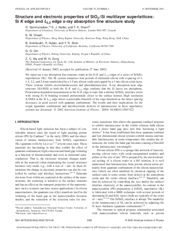 (PDF) 34. Structure and electronic properties of SiO 2 /Si multilayer ...