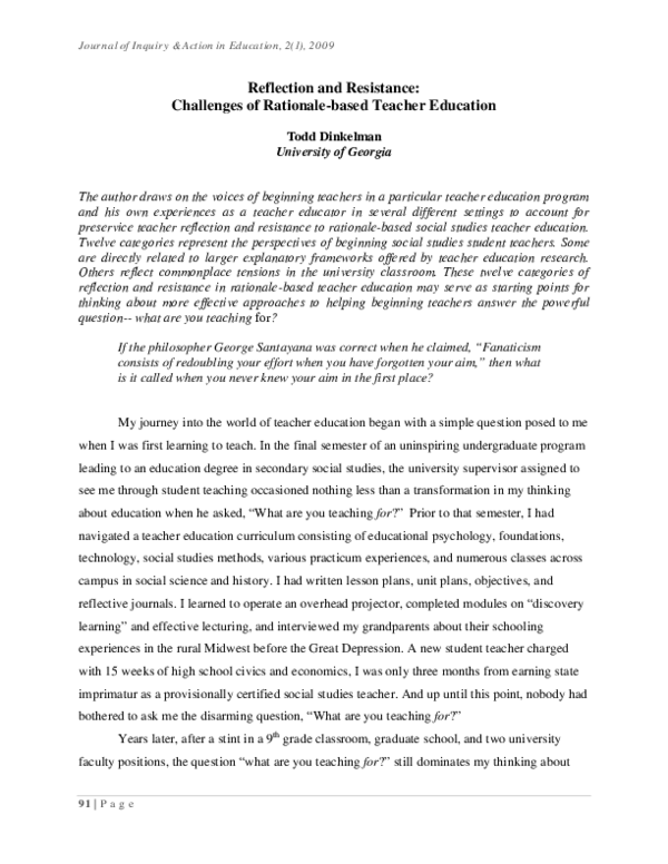 (PDF) Reflection and Resistance: Challenges of Rationale-based Teacher ...