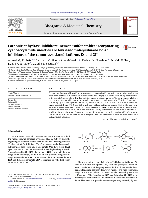 (PDF) Carbonic anhydrase inhibitors: Benzenesulfonamides incorporating ...