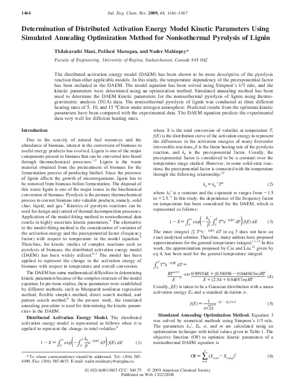 (PDF) Determination of Distributed Activation Energy Model Kinetic Parameters Using Simulated ...