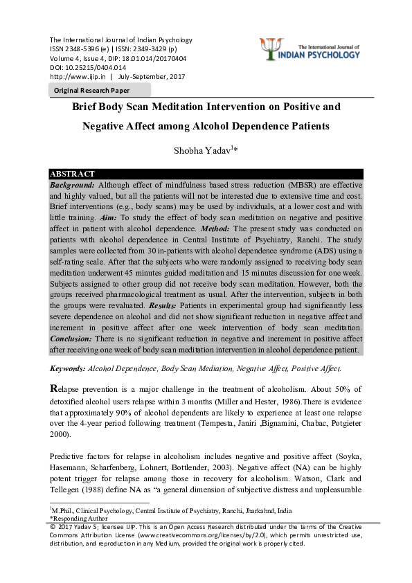 (PDF) Brief Body Scan Meditation Intervention on Positive and Negative ...