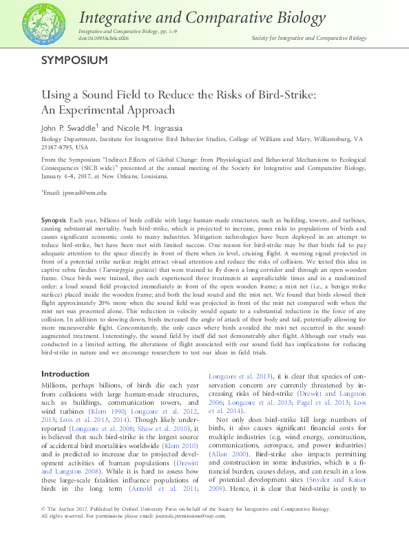 (PDF) Using a Sound Field to Reduce the Risks of Bird-Strike: An ...