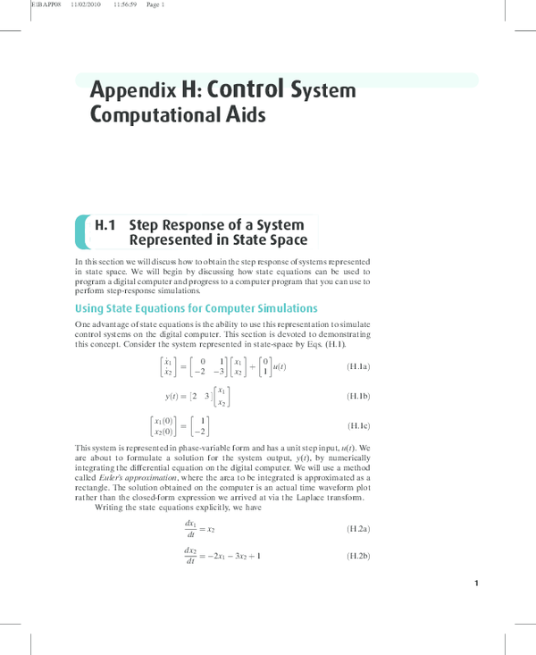(PDF) Appendix H: Control System Computational Aids H.1 Step Response of a System Represented in ...