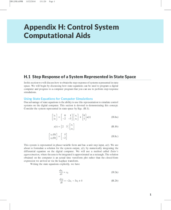 (PDF) Appendix H: Control System Computational Aids H.1 Step Response of a System Represented in ...