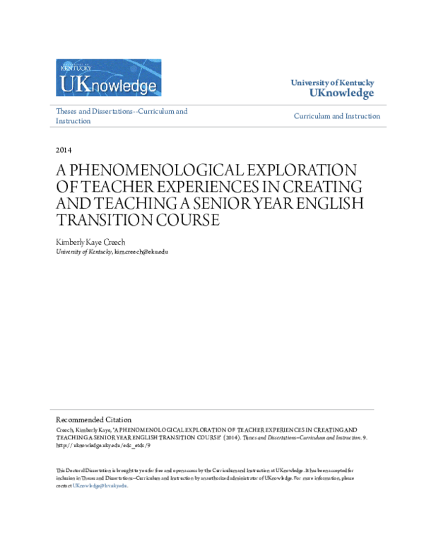 (PDF) A PHENOMENOLOGICAL EXPLORATION OF TEACHER EXPERIENCES IN CREATING ...