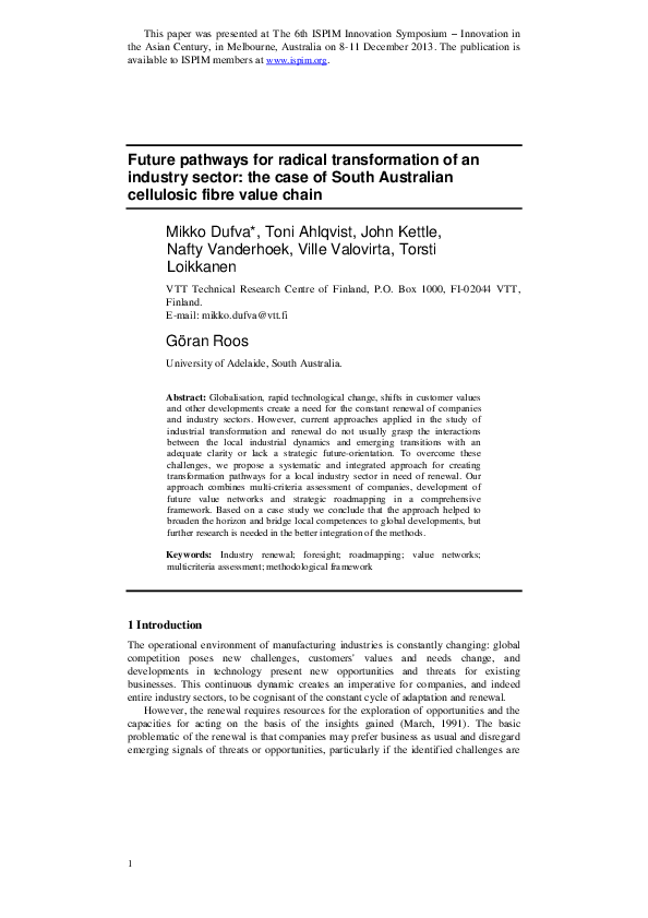 (PDF) Future pathways for radical transformation of an industry sector ...