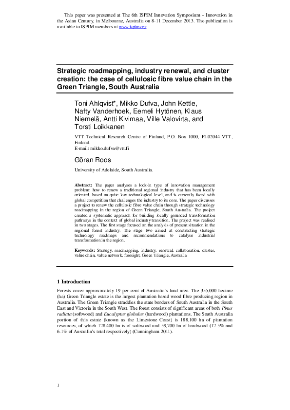 (PDF) Strategic roadmapping, industry renewal, and cluster creation ...