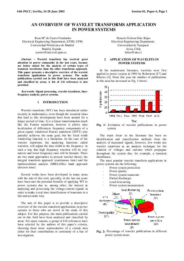 (PDF) AN OVERVIEW OF WAVELET TRANSFORMS APPLICATION IN POWER SYSTEMS (PDF) AN OVERVIEW OF WAVELET TRANSFORMS APPLICATION IN POWER SYSTEMS