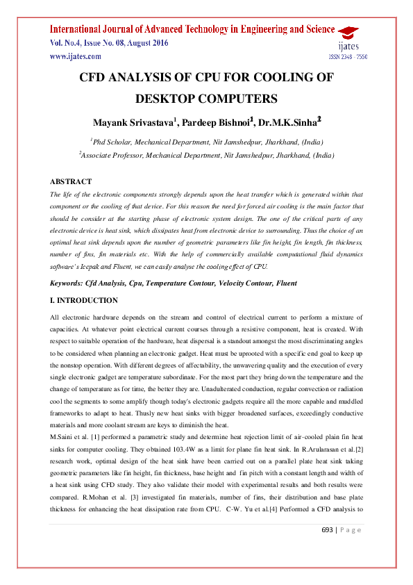 (PDF) CFD ANALYSIS OF CPU FOR COOLING OF DESKTOP COMPUTERS