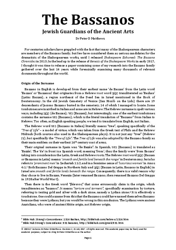 (PDF) The Bassanos: Jewish Guardians of the Ancient Arts