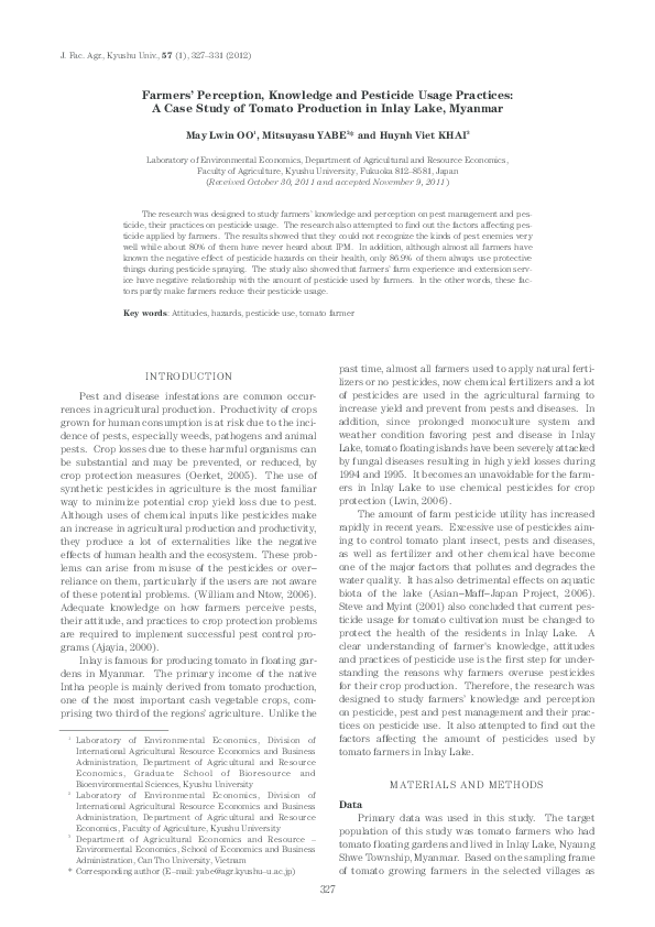 (PDF) Farmers' Perception, Knowledge and Pesticide Usage Practices: A Case Study of Tomato ...