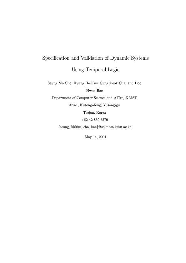 (PDF) Specification and validation of dynamic systems using temporal logic