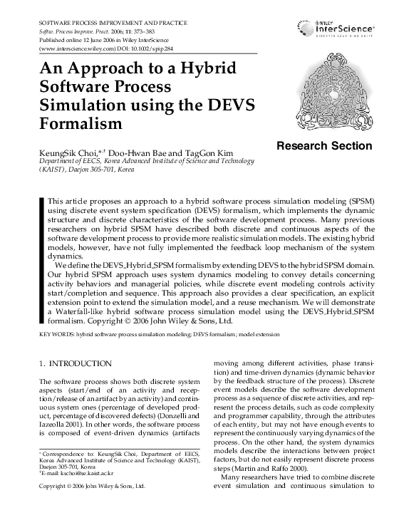 Pdf An Approach To A Hybrid Software Process Simulation Using The Devs Formalism