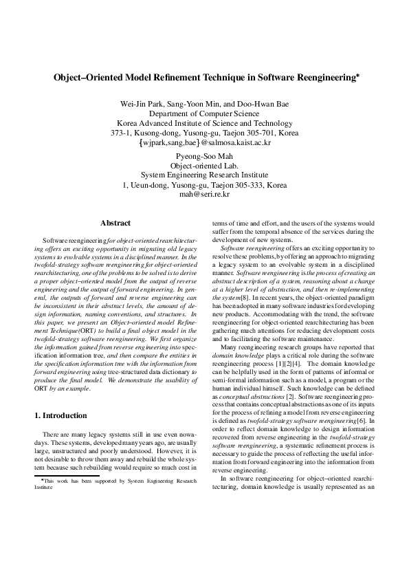 Pdf Object Oriented Model Refinement Technique In Software Reengineering