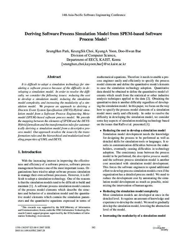 (PDF) Deriving Software Process Simulation Model from SPEM-based Software Process Model