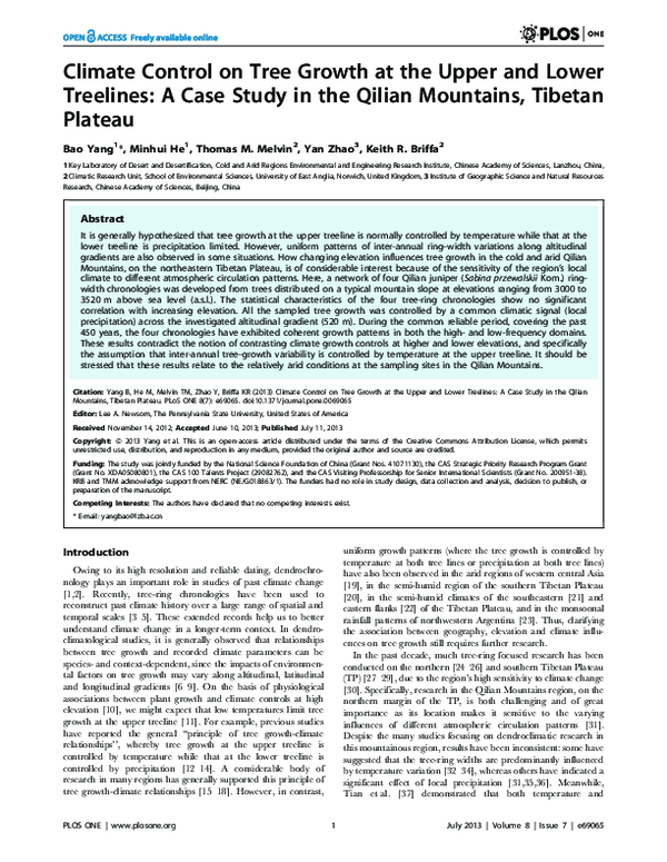 (PDF) Climate Control on Tree Growth at the Upper and Lower Treelines ...